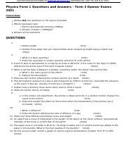 Physics Form Questions And Answers Term Opener Exams Pdf Get More Notes And Past