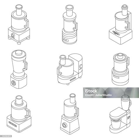 フードプロセッサーアイコンセットベクター画像アウトライン 投影図のベクターアート素材や画像を多数ご用意 投影図 機械 3d