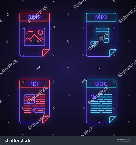 Files Format Neon Light Icons Set Stock Vector Royalty Free 1370156885 Shutterstock
