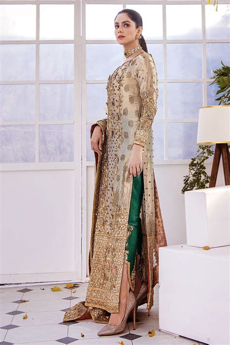 Long Kameez Trouser Embellished Pakistani Wedding Dress Nameera By Farooq