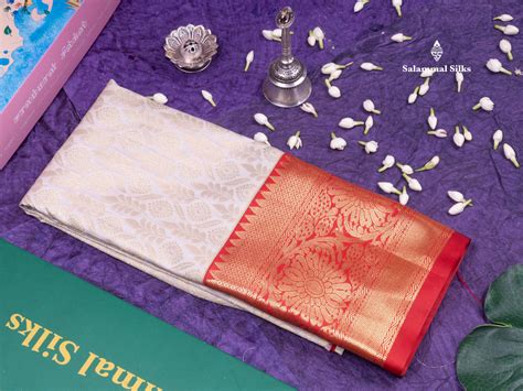 Semi Silk Pattu Pavadai Half White With Red Colour Blouse 27