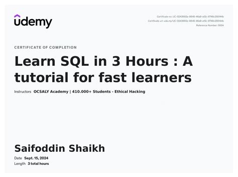 Finished Learn Sql In 3 Hours On Udemy Saifoddin Shaikh Posted On The Topic Linkedin