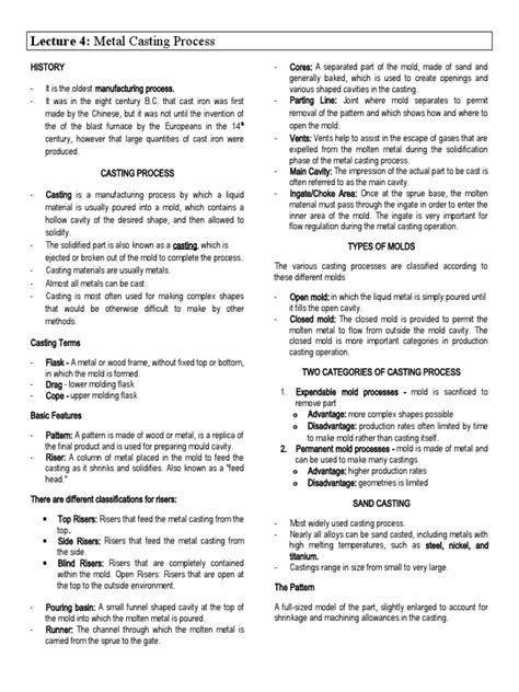 Lecture 4 Imp Pdf Casting Metalworking Casting
