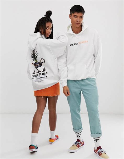 Crooked Tongues Unisex Oversized Hoodie In White With Back Lamp Print