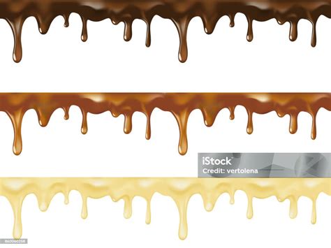 녹은 어두운 백색과 우유 달콤한 초콜릿 떨어지는 원활한의 현실적인 벡터 집합입니다 디저트 또는 카페테리아 제과점 케이크와 쿠키에 대 한 벡터 디자인 0명에 대한 스톡 벡터
