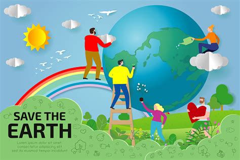 작은 사람들의 종이 예술은 환경 지구를 저장 세계를 저장 지구의 날 생태 개념 벡터 일러스트 레이 션 배경에 고립의 날에 대 한 준비 개념에 대한 스톡 벡터 아트 및 기타