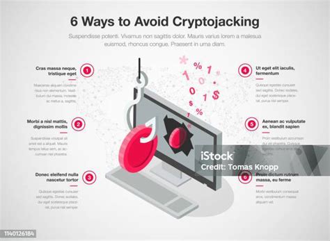 Vetores De Infográfico De Como Evitar Cryptojacking Com Computador De Mesa E Criptomoeda E Mais