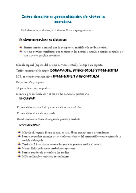 Apuntes Neuro 1er Parcial ó Endodermo Mesodermo Y Ectodermo Son Capas Germinales Sistema