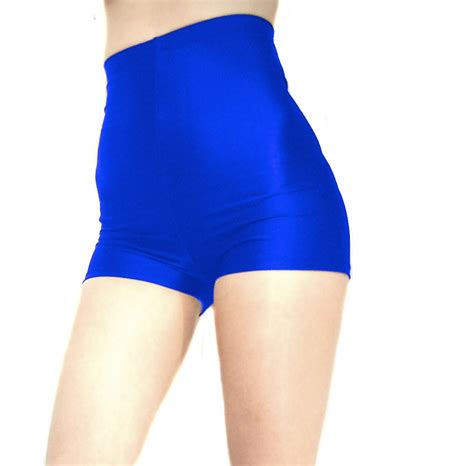 High Waisted Shiny Spandex Shorts Hot Pants Royal Blue White Etsy