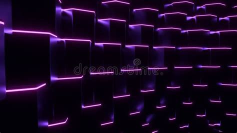 Rows Of Squares With Neon Lines Are Moving In Stream Design 3d Cubes