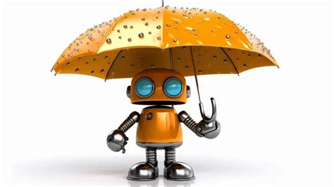 3d Illustration Of Robot Holding Umbrella With Clipping Path Background