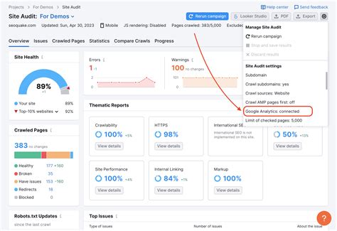 Connecting Site Audit With Google Analytics