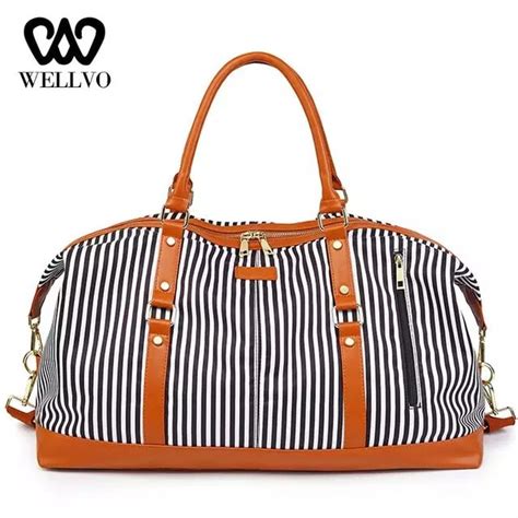 Listrado Patchwork Tote Duffel Saco De Viagem Mulheres Viajar Sacos