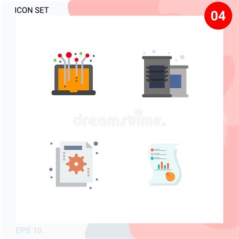 Group Of 4 Flat Icons Signs And Symbols For Hardware Chart System Vegetable Graph Stock