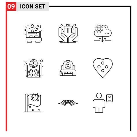 Outline Pack Of 9 Universal Symbols Of Explorer Astronaut Setting Weight Scale Editable Vector