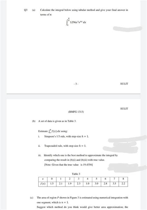 Q3 A Calculate The Integral Below Using Tabular