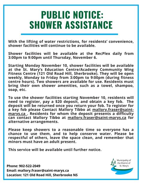 Public Notice Shower Assistance Update The Municipality Of The