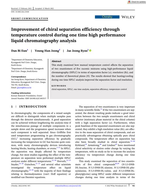 Pdf Improvement Of Chiral Separation Efficiency Through Temperature Control During One Time