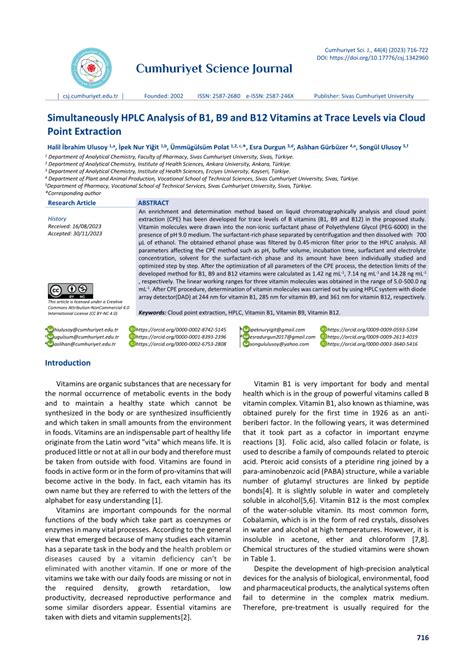 PDF Simultaneously HPLC Analysis Of B1 B9 And B12 Vitamins At Trace