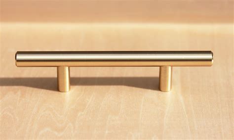 Formidable Satin Brass Cabinet Hardware Euro Style Bar Handle Pull 3