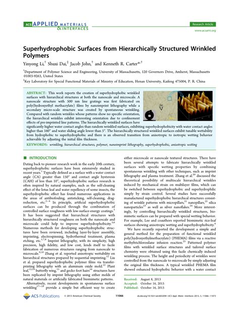 PDF Superhydrophobic Surfaces From Hierarchically Structured Wrinkled