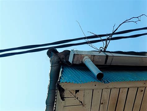 Corner End Of The Roof Rainwater Gutter Pipe Stock Image Image Of