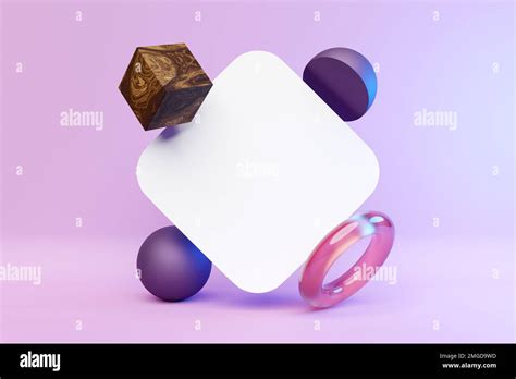 Close Up 3d Pink Illustration Different Geometric Shape Rhombus Cube