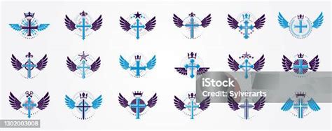 십자가 비밀 엠블럼 벡터 엠블럼 큰 세트 기독교 종교 전령 디자인 요소 컬렉션 고전적인 스타일의 헤럴드 심볼 골동품 디자인 고대