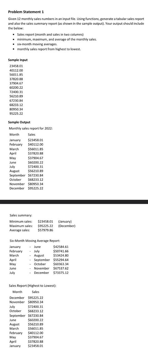 Solved Problem Statement 1 Given 12 Monthly Sales Numbers In