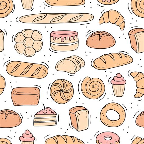 Premium Vector A Pattern Of Baked Goods Drawn In The Style Of Doodle
