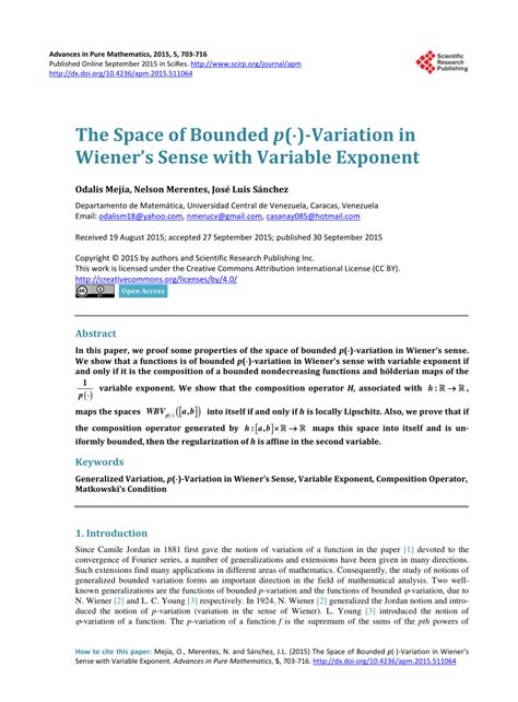Pdf The Space Of Bounded P · Variation In Wieners Sense With Variable Exponent