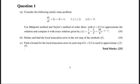 A Consider The Following Initial Value Problem
