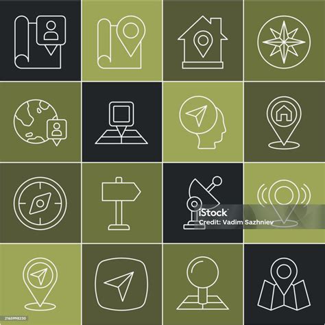 선 설정 위치 마커 지도 핀 위치 집 지구본 및 인간 아이콘이 있는 접힌 지도 벡터 거리에 대한 스톡 벡터 아트 및 기타 이미지 거리 과녁 교통 Istock