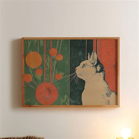 Cat Retro Poster Art Etsy