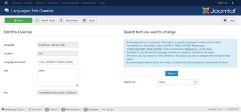 Help Extensions Language Manager Overrides Edit Joomla Documentation