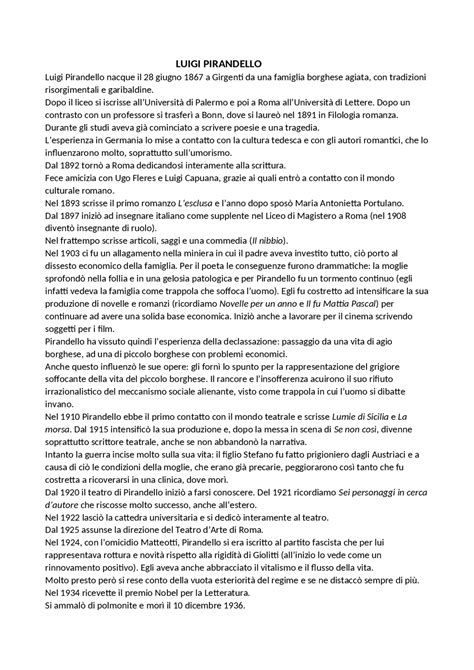 Luigi Pirandello Appunti Appunti Di Italiano Docsity