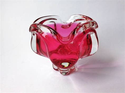 Czech Josef Hospodka Chribska Glass Bowl Ashtray Cranberries Pink