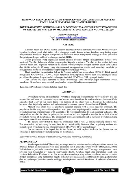 Hubungan Persalinan Pada Ibu Primigravida Dengan Indikasi Ketuban Pdf