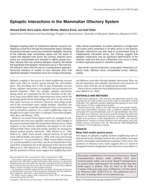 Pdf Ephaptic Interactions In The Mammalian Olfactory System