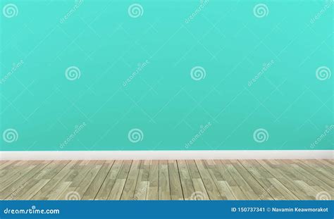 Mint Wall Background And Wooden Floor On Empty Room 3D Rendering Stock