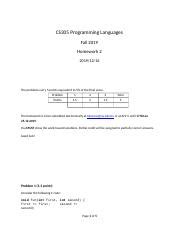 PL HW2 Docx CS305 Programming Languages Fall 2019 Homework 2 2019 12