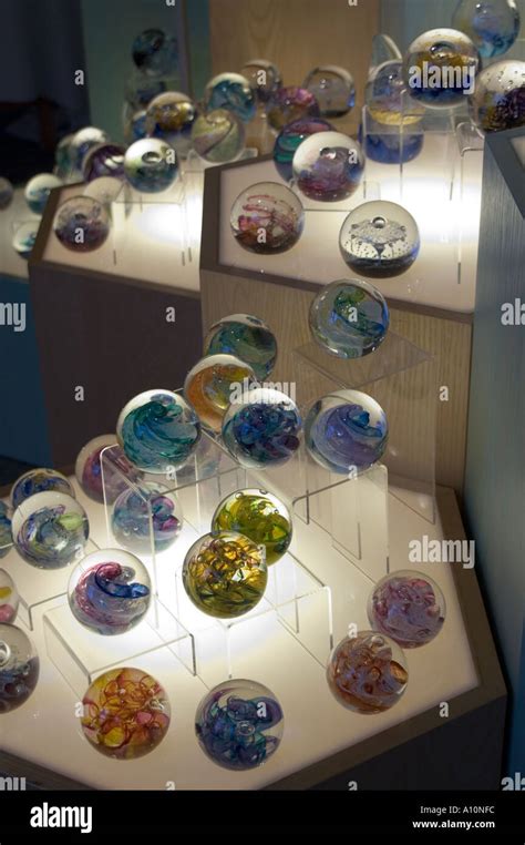 Display Of Hand Made Paperweights At Selkirk Glass In The Scottish