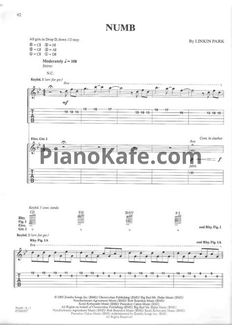 НОТЫ Linkin Park Numb Версия 3 ноты для гитары и голоса — Pianokafe