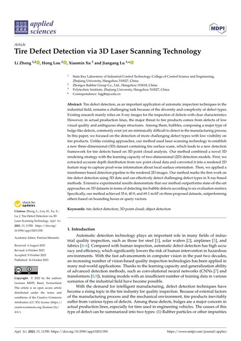 PDF Tire Defect Detection Via 3D Laser Scanning Technology