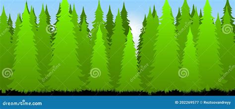 Vector Green Forest With Grass On Sunset Background Eps 10 Stock