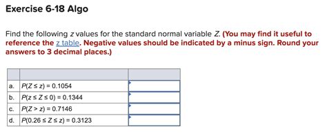 Solved Exercise 6 18 Algo Find The Following Z Values For