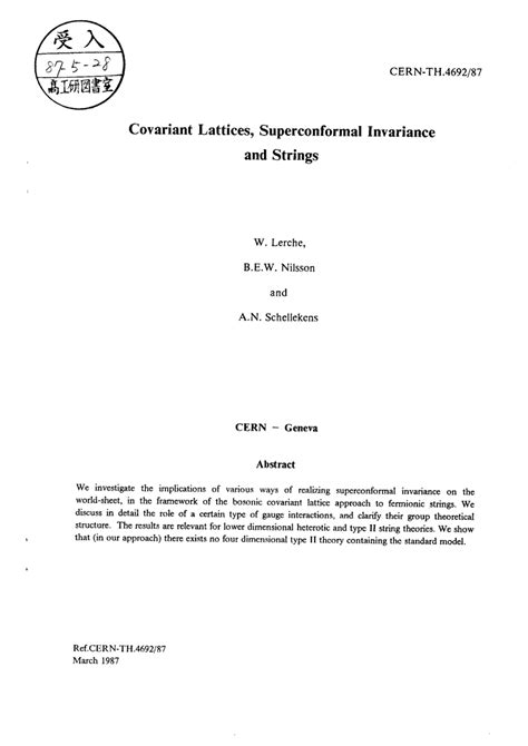 Pdf Covariant Lattices Superconformal Invariance And Strings