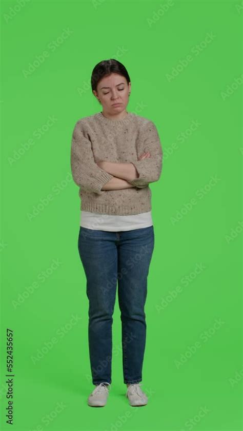 Vertical Video Front View Of Discouraged Girl Acting Sad And
