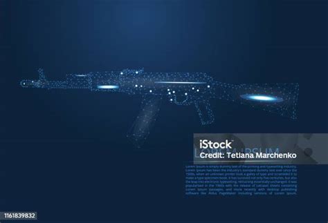 칼라 쉬 니 코프 또는 Ak47 낮은 폴리 벡터 일러스트의 추상 이미지입니다 선의 형태로 그림 별이 빛나는 하늘 눈에 보이는