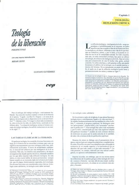 Gustavo Gutiérrez Teología De La Liberación Cap 1 Pdf